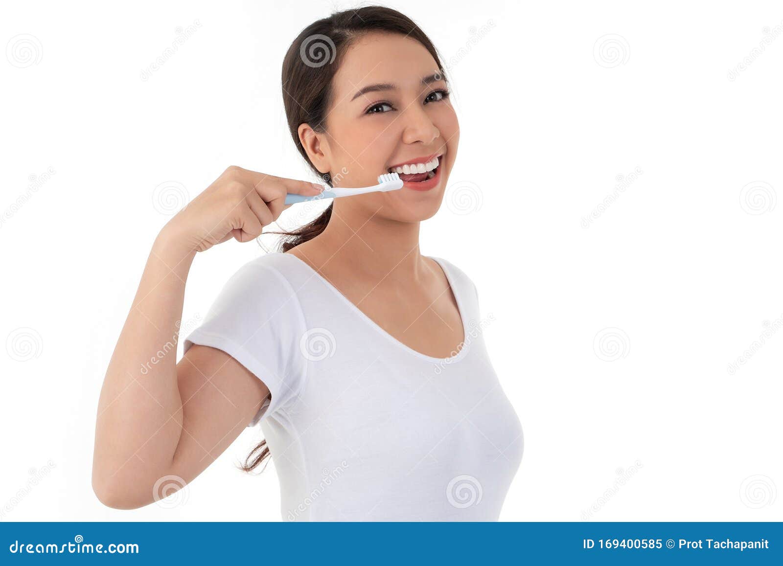 Beautiful Asian Woman Holding A Toothbrush For Brush Teeth Her Is