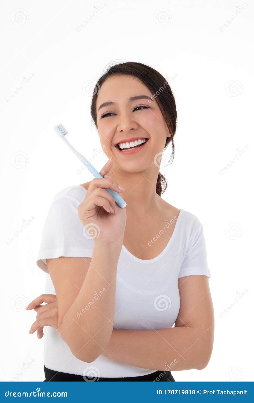 Beautiful Asian Woman Holding A Toothbrush For Brush Teeth Her Is