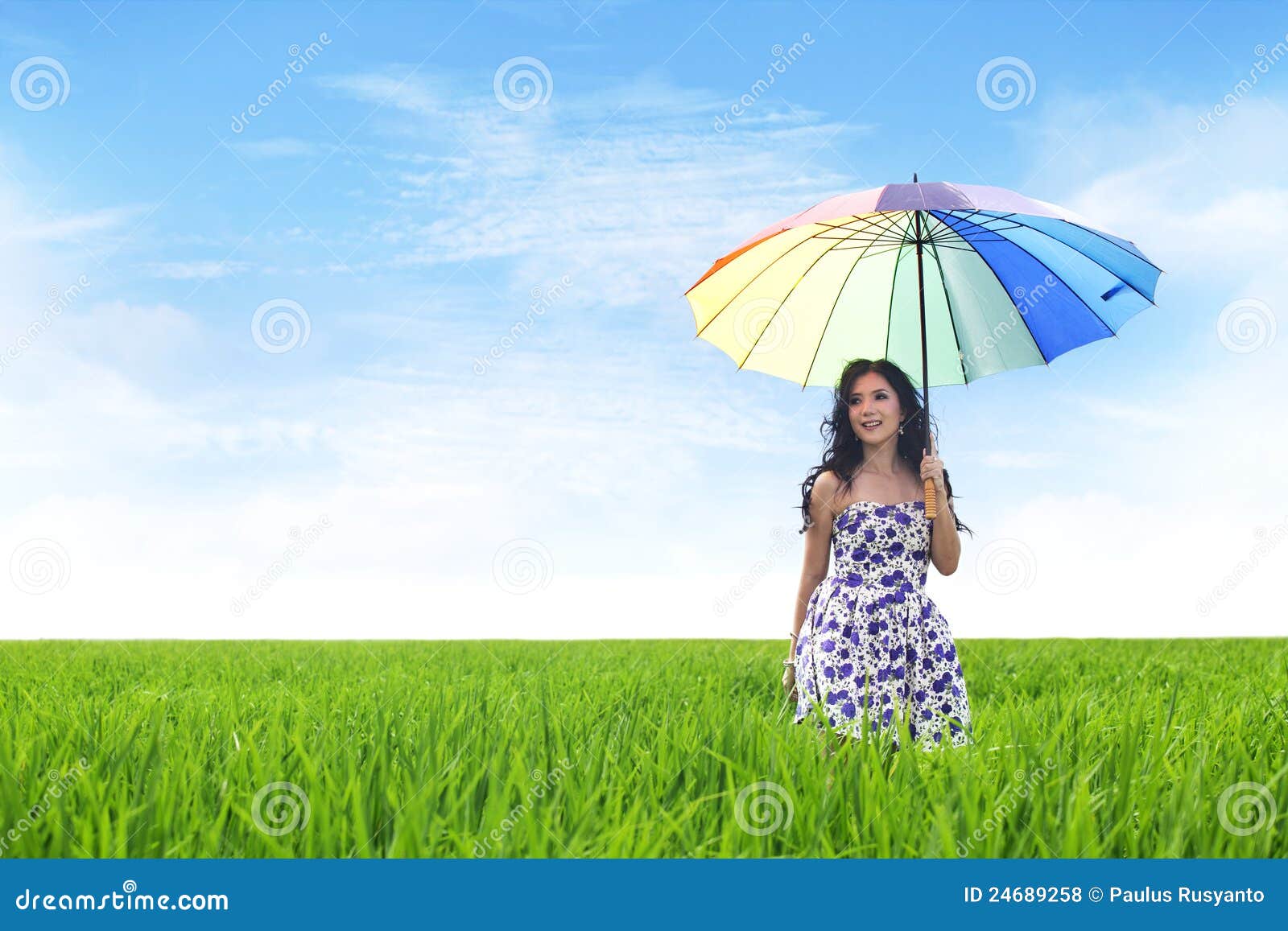 Beautiful Asian Woman on Rice Field Stock Photo - Image of copy ...