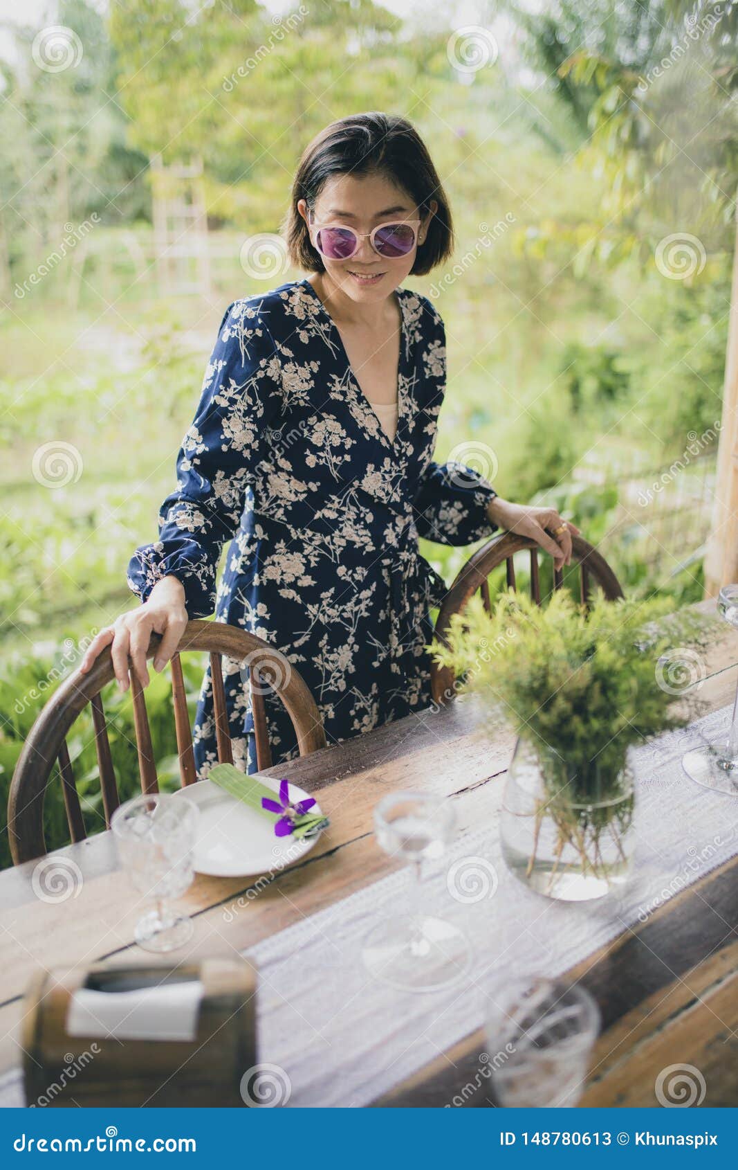 Beautiful Asian Woman Toothy Smiling Face with Relaxing Emotion beside ... Beautiful Asian Woman Toothy Smiling Face with Relaxing Emotion beside ...