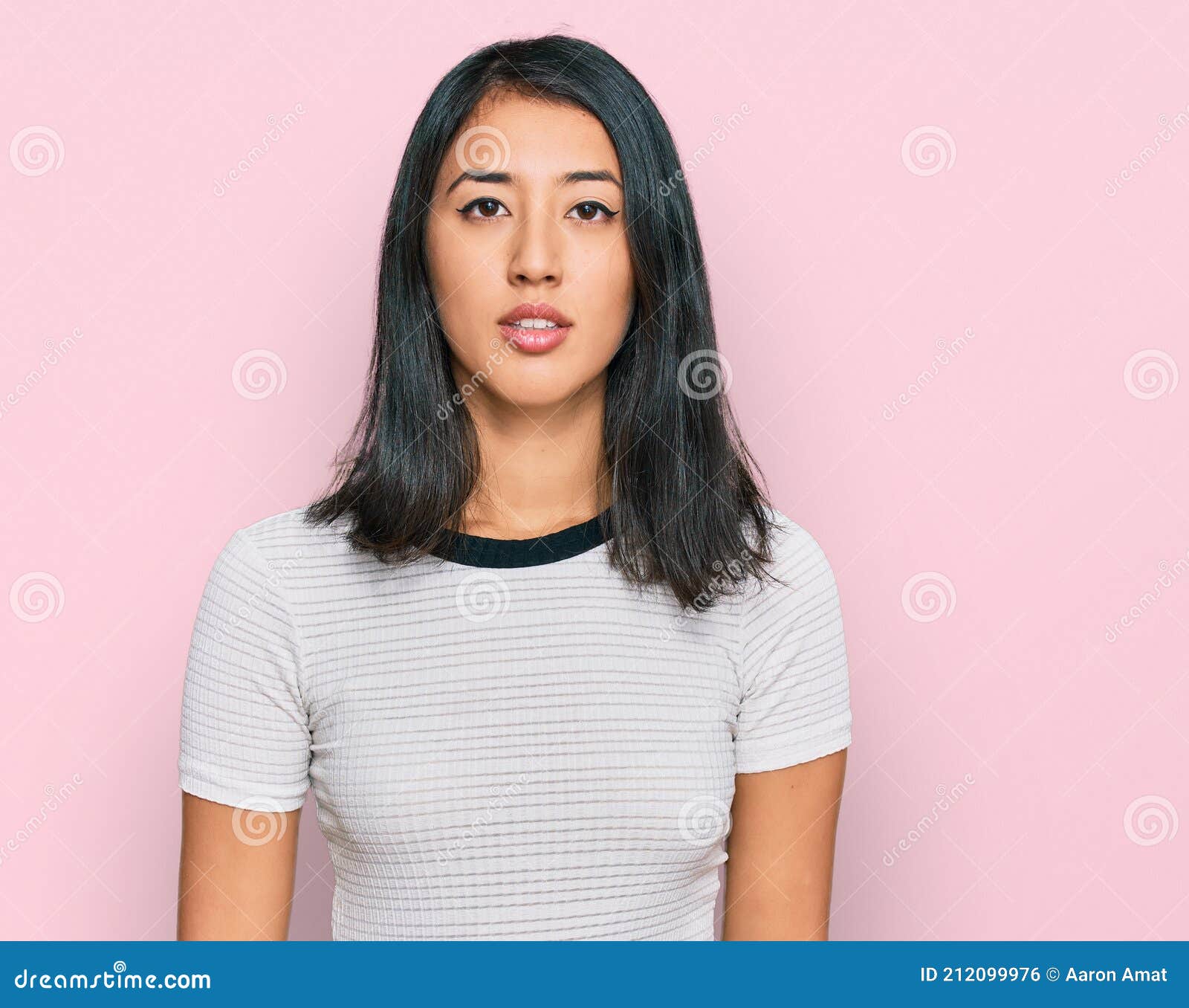 Beautiful Asian Young Woman Wearing Casual White T Shirt Relaxed With