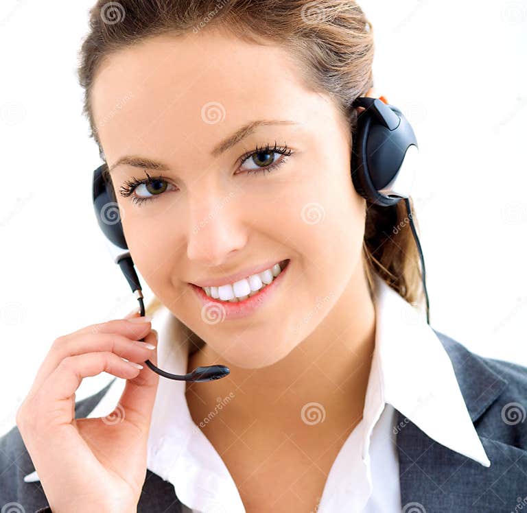 Beautiful Assistant with Headset Stock Image - Image of consultant ...