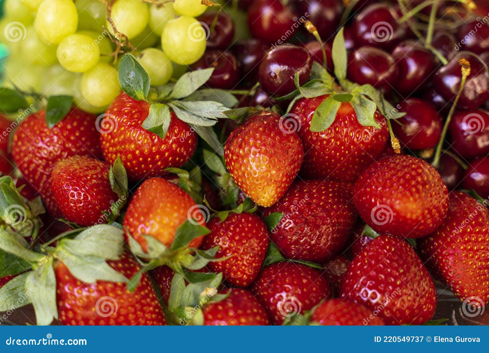 Beautiful Assorted Fruits. Strawberry, Cherry and Grape Mix Stock Image ...