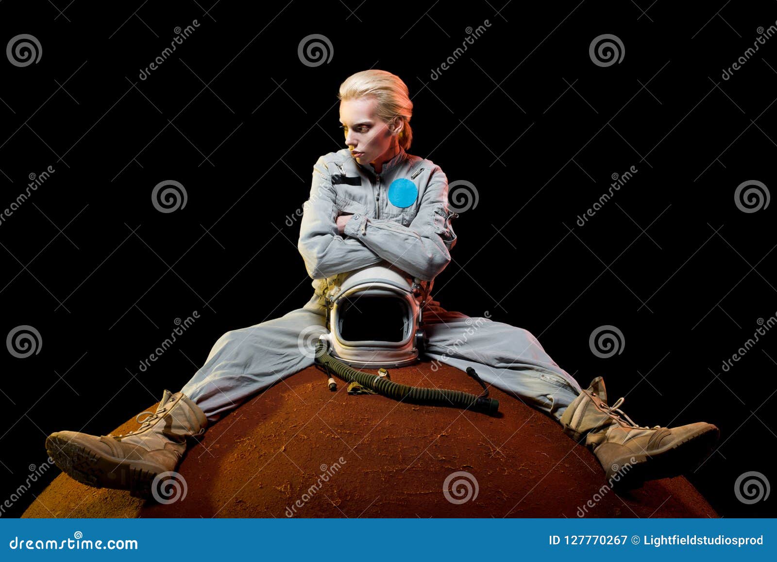Beautiful Astronaut in Spacesuit with Helmet Sitting Stock Image ... Beautiful Astronaut in Spacesuit with Helmet Sitting Stock Image ...
