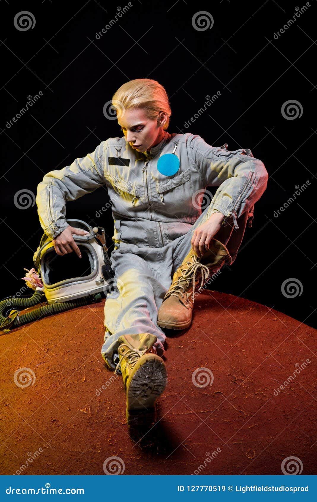 Beautiful Astronaut in Spacesuit with Helmet Sitting Stock Image ... Beautiful Astronaut in Spacesuit with Helmet Sitting Stock Image ...