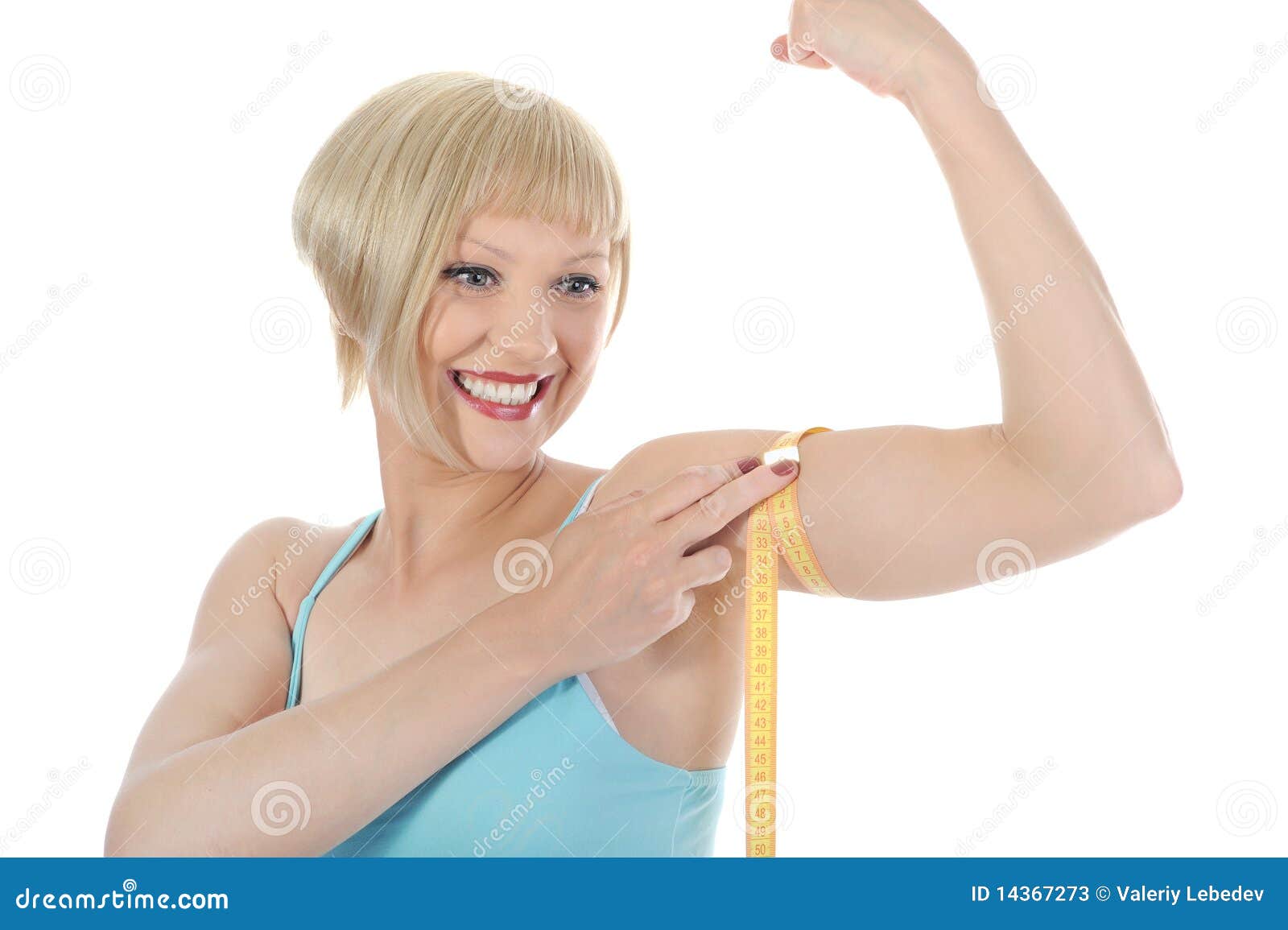 Beautiful Athletic Girl Measuring Biceps. Stock Image - Image of ...