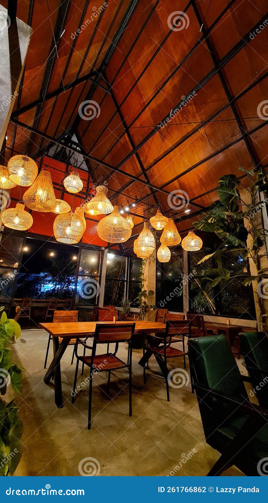 The Beautiful Atmosphere of the Cafe at Night with the Aesthetic Lights ...