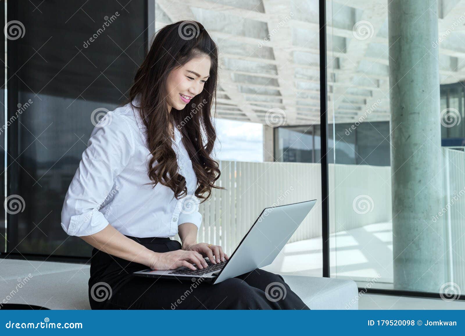 Beautiful Attractive Business Asian Woman Working With Laptop And