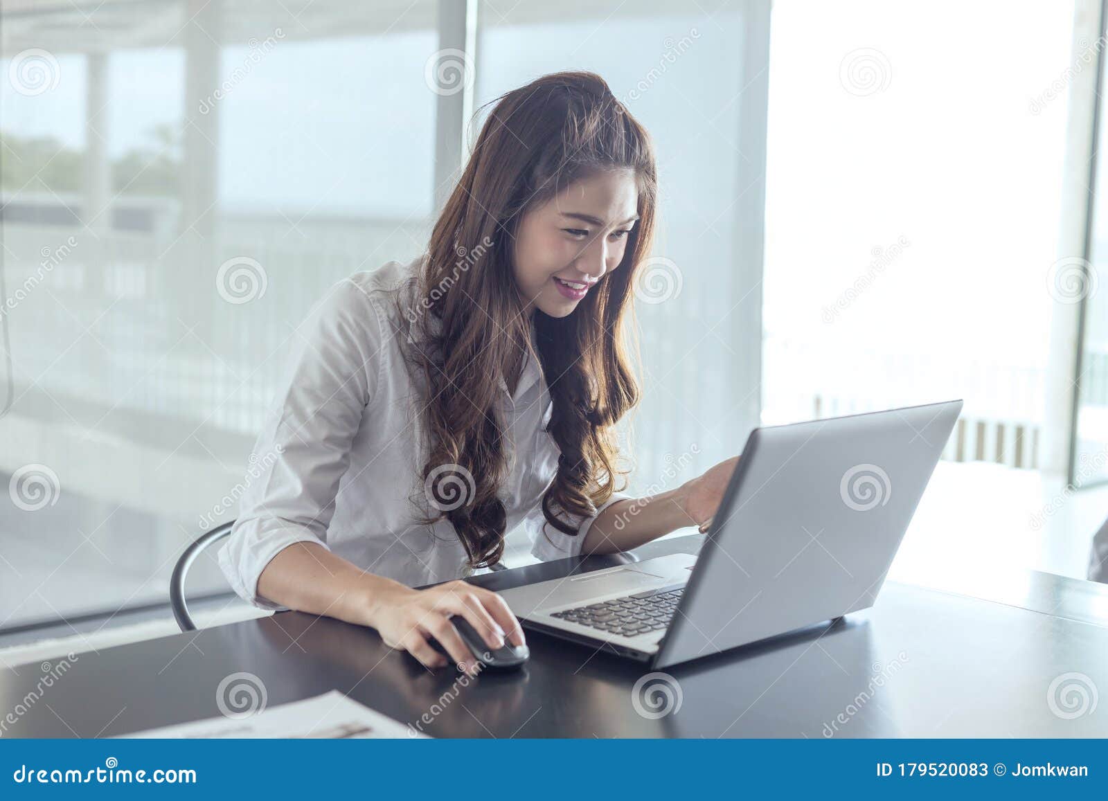Beautiful Attractive Business Asian Woman Working With Laptop And
