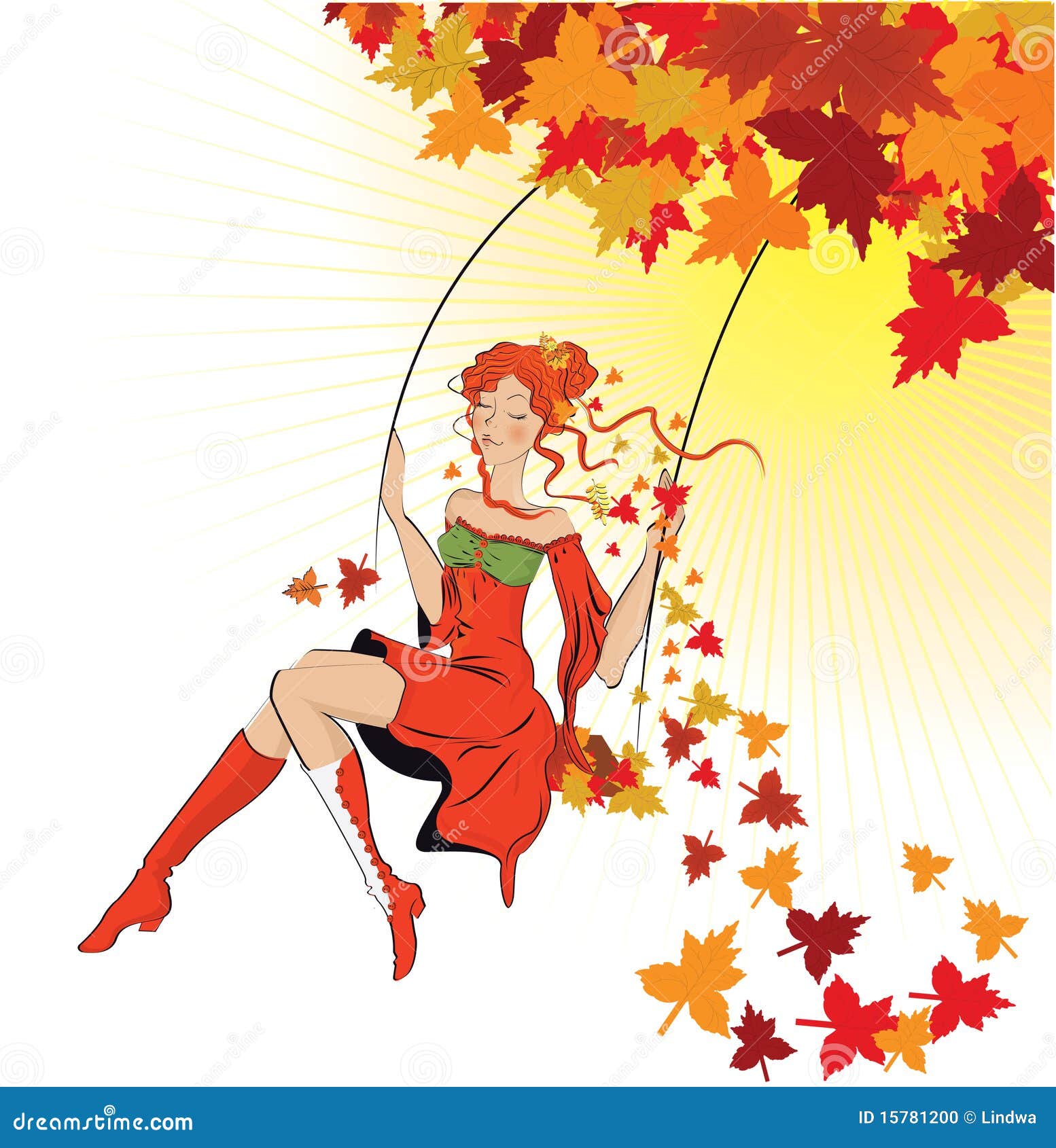 Beautiful Autumn Girl on Swing Stock Vector - Illustration of autumn ...