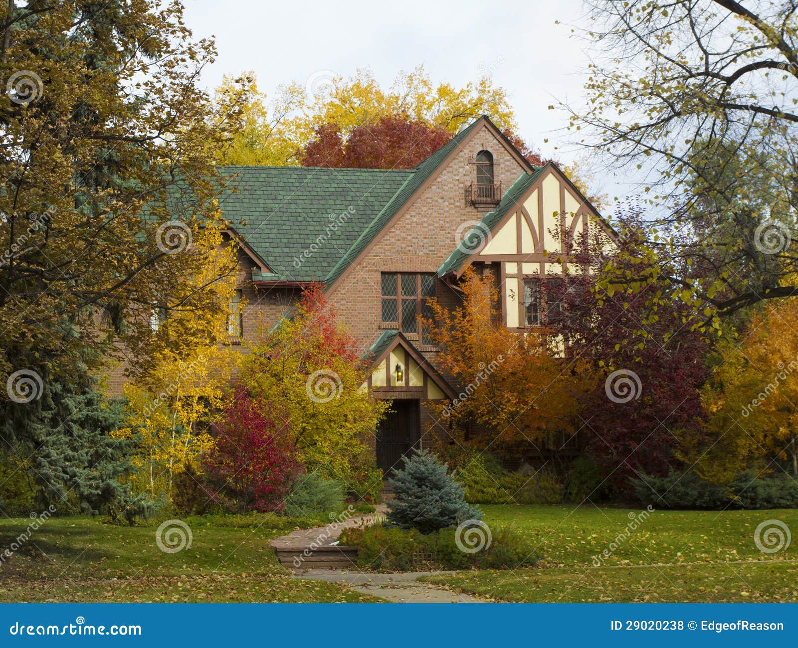 Beautiful Autumn House stock photo. Image of suburb, blue - 29020238