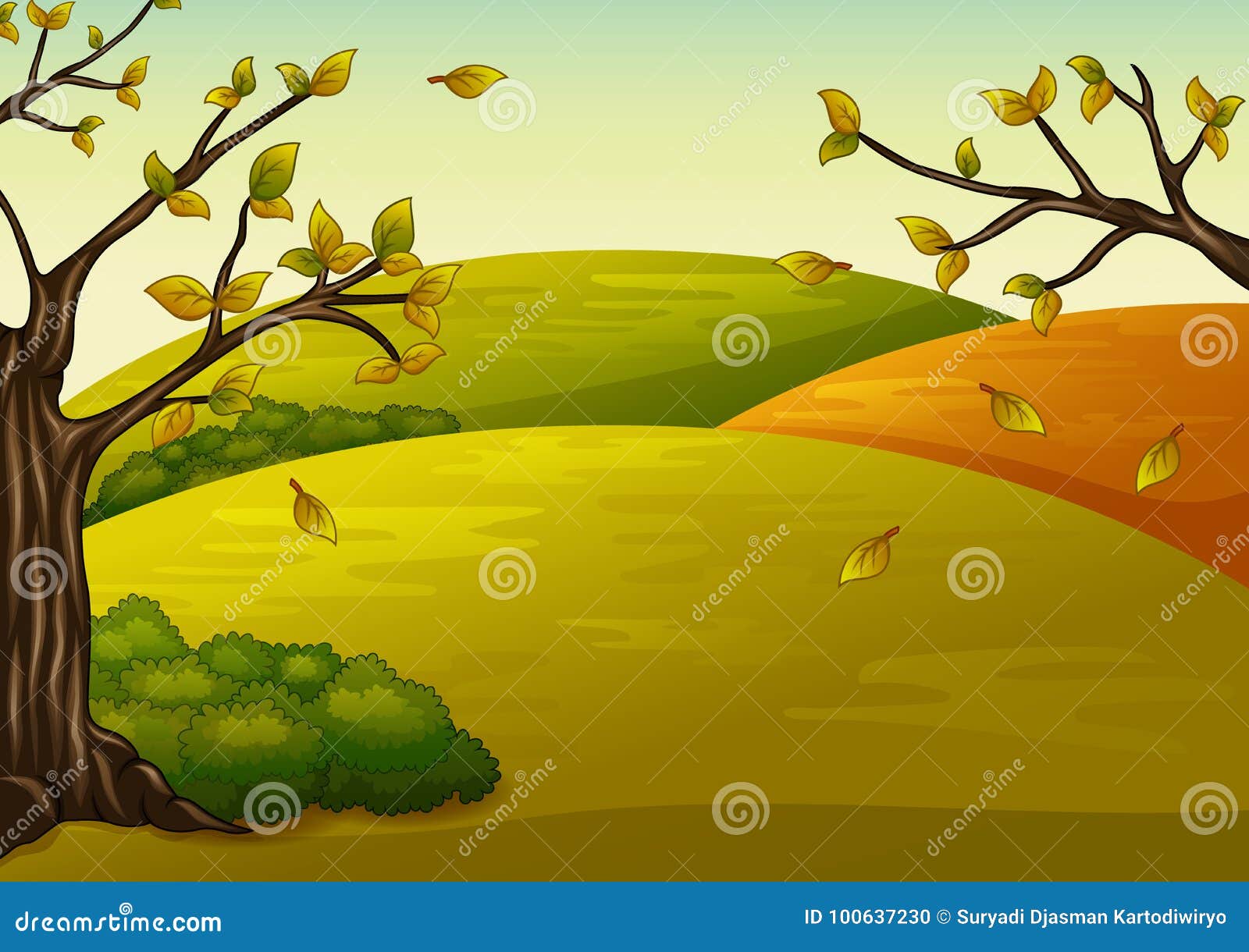 Beautiful Autumn Landscape and Falling Leaves Stock Vector ...