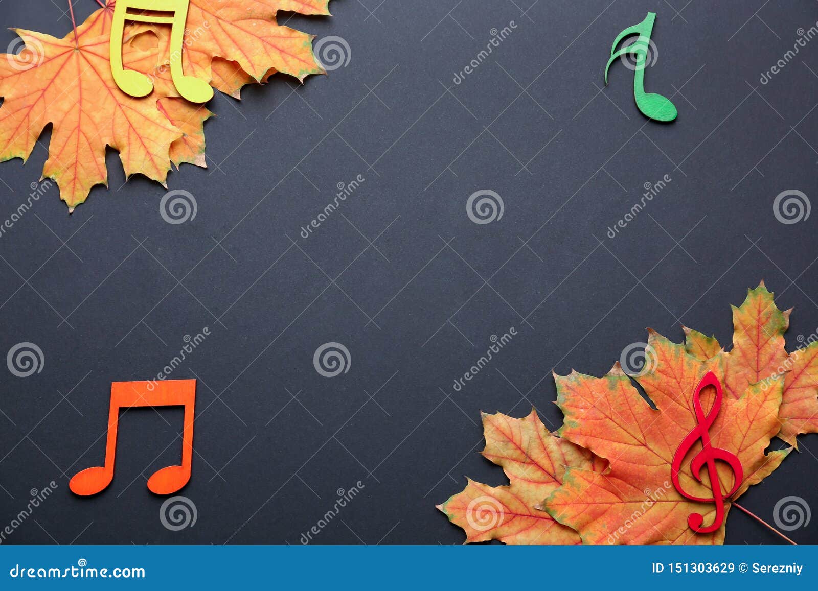 Beautiful Autumn Leaves with Musical Notes on Dark Background Stock ...