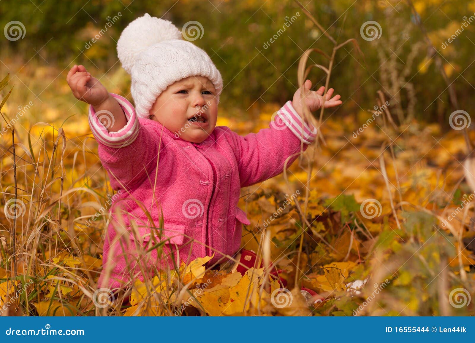 Beautiful baby in autumn stock photo. Image of crying - 16555444