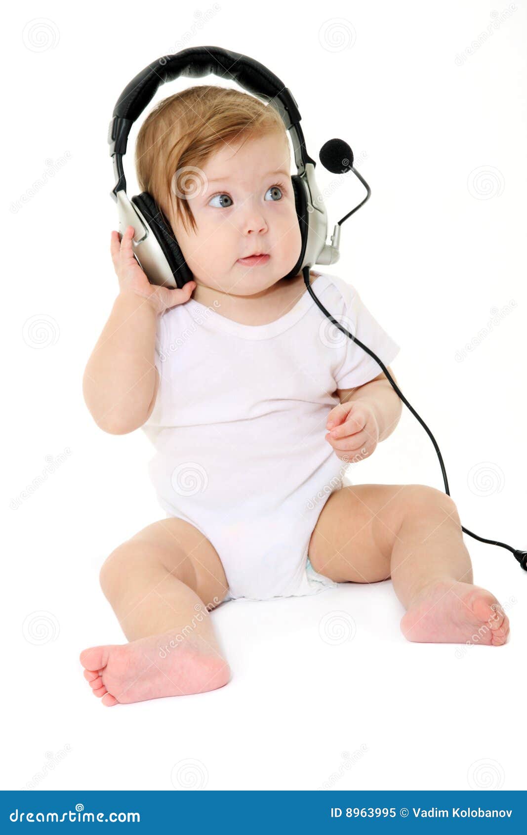 Beautiful Baby with Black Headphones Stock Image - Image of inside ...