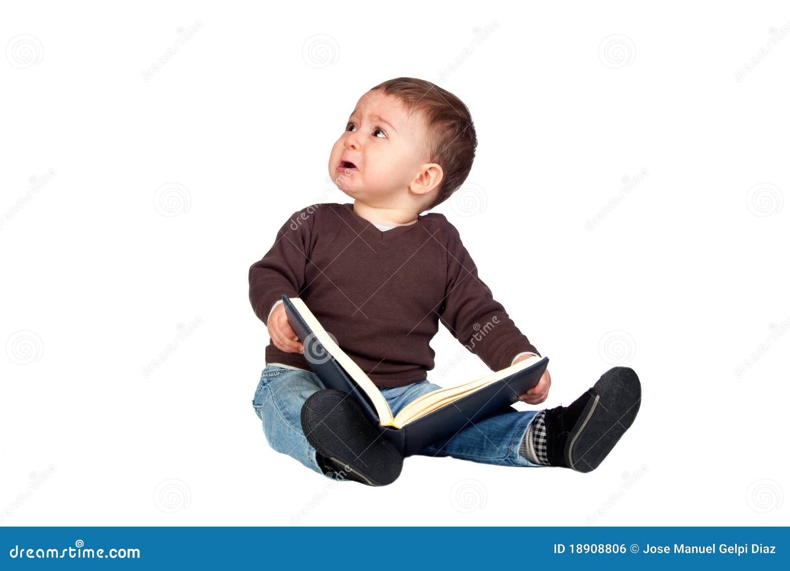 Beautiful Baby with a Book Crying Stock Photo - Image of innocent, cute ...