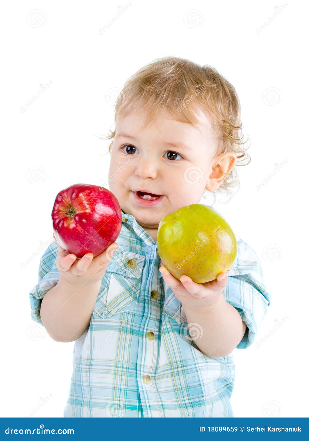 Beautiful Baby Boy Play with Green and Red Apples. Stock Image - Image ...
