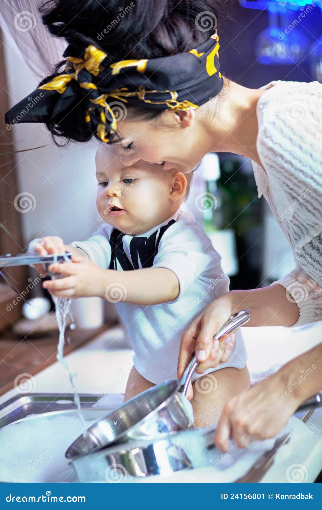 Beautiful Baby Help with Washing Stock Image - Image of embracing ...