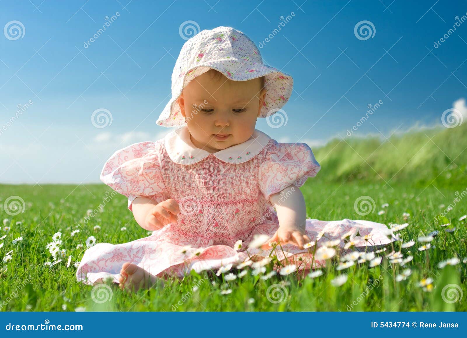 Beautiful Baby Sat in Field Stock Photo - Image of child, looking: 5434774