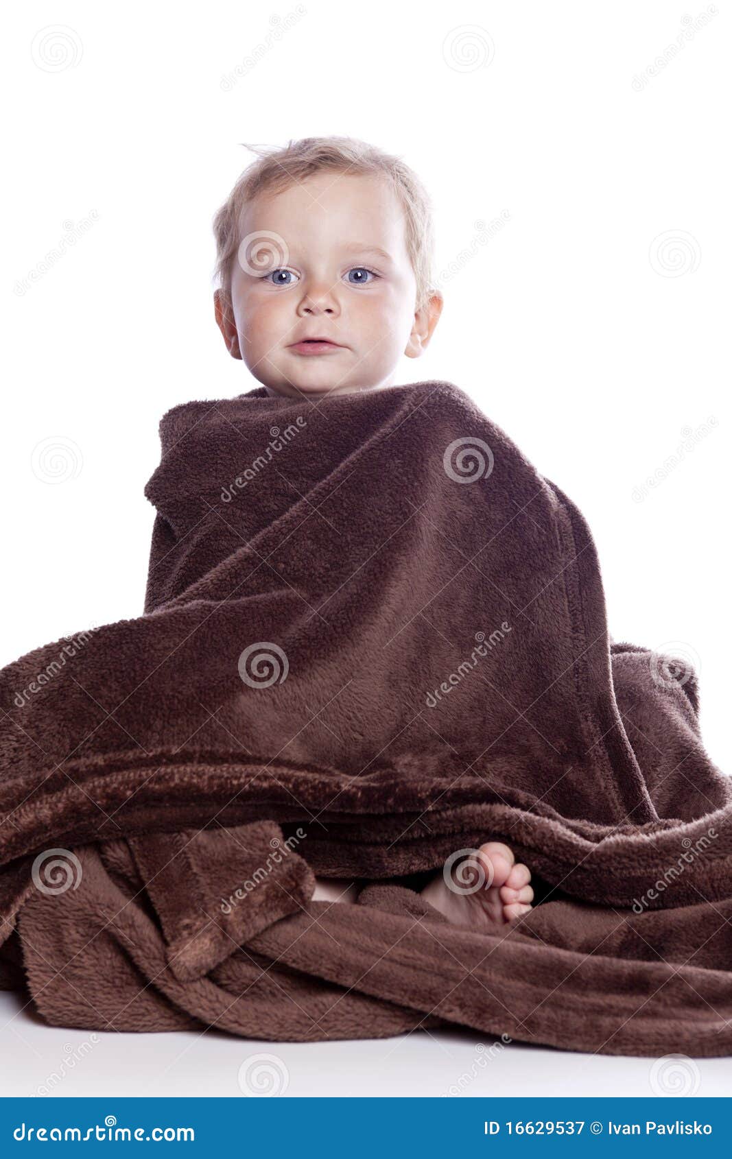 Beautiful Baby Under a Brown Towel Stock Image - Image of curious ...