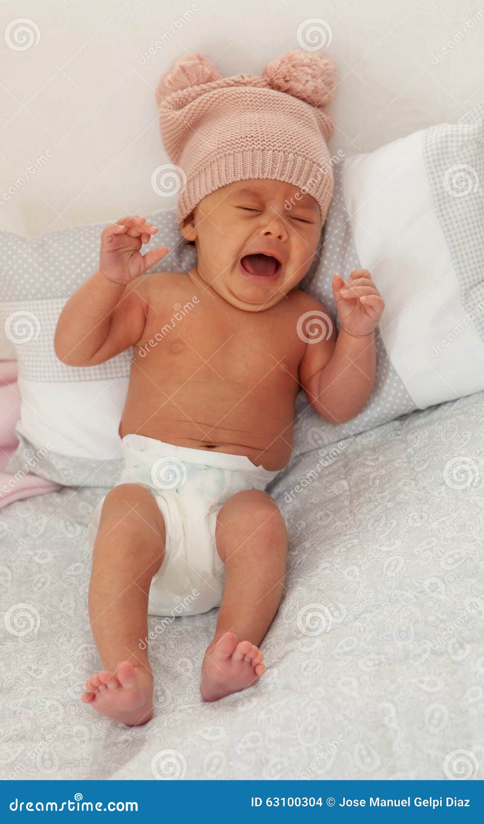 Beautiful Baby with Wool Cap Crying Stock Photo - Image of adorable ...