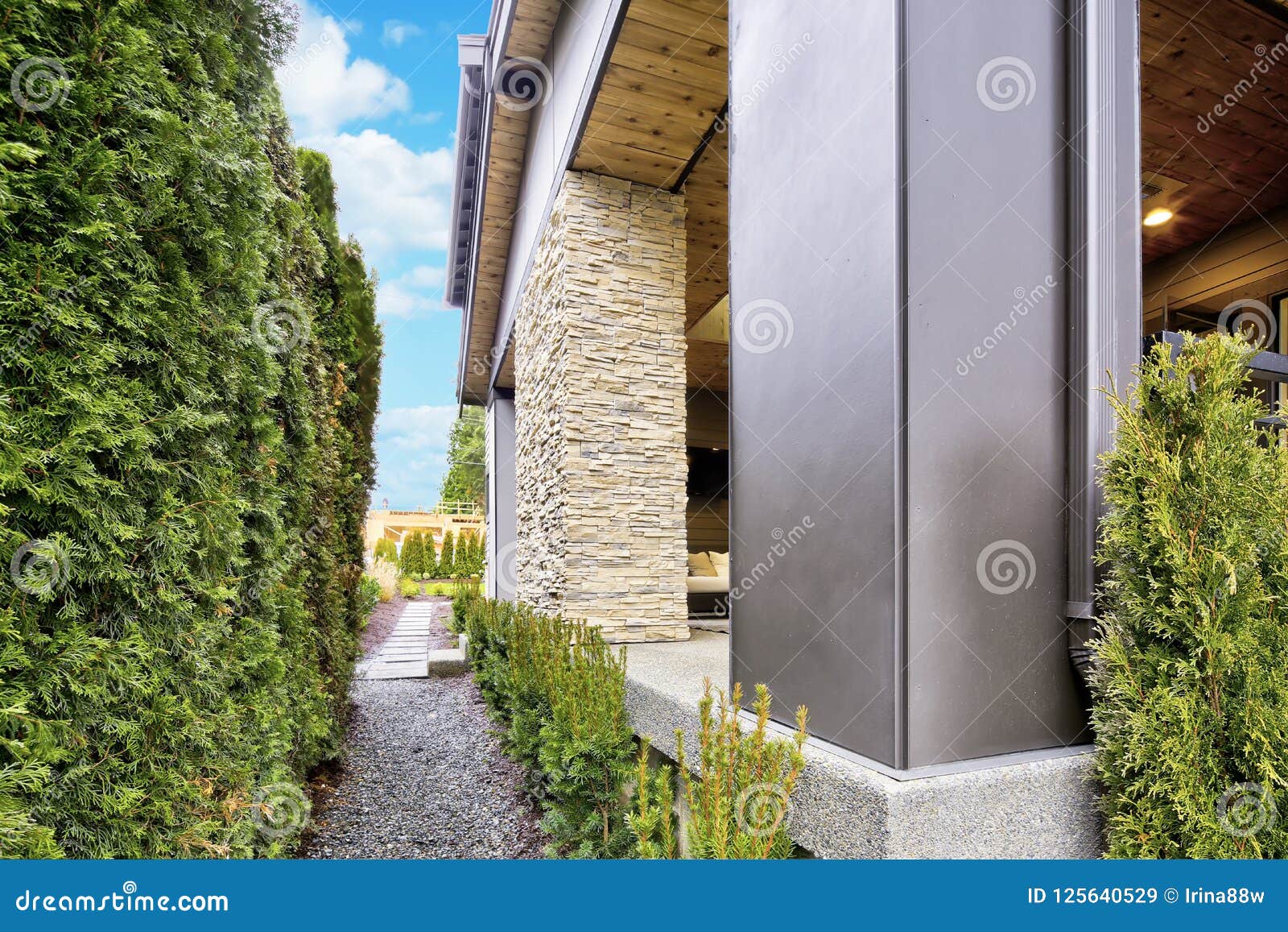 Beautiful Back Yard Exterior with View of the Deck Stock Image - Image ...
