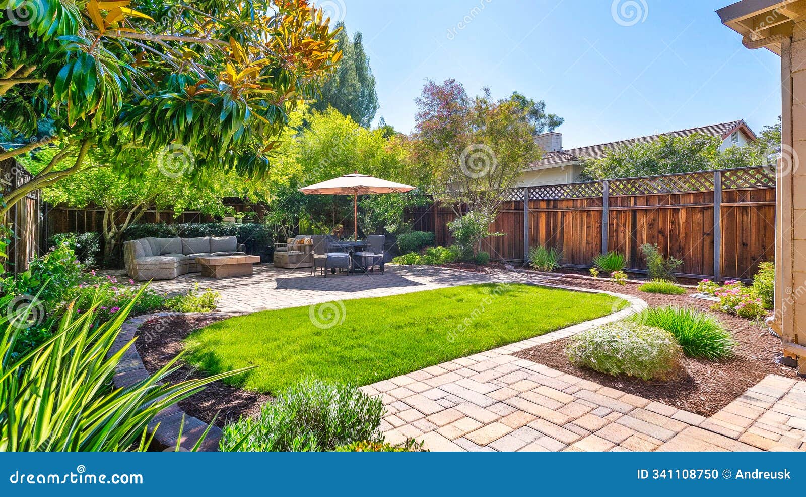 Patio Area With Cartoon Table And Chairs. Sunny Courtyard Area With ...