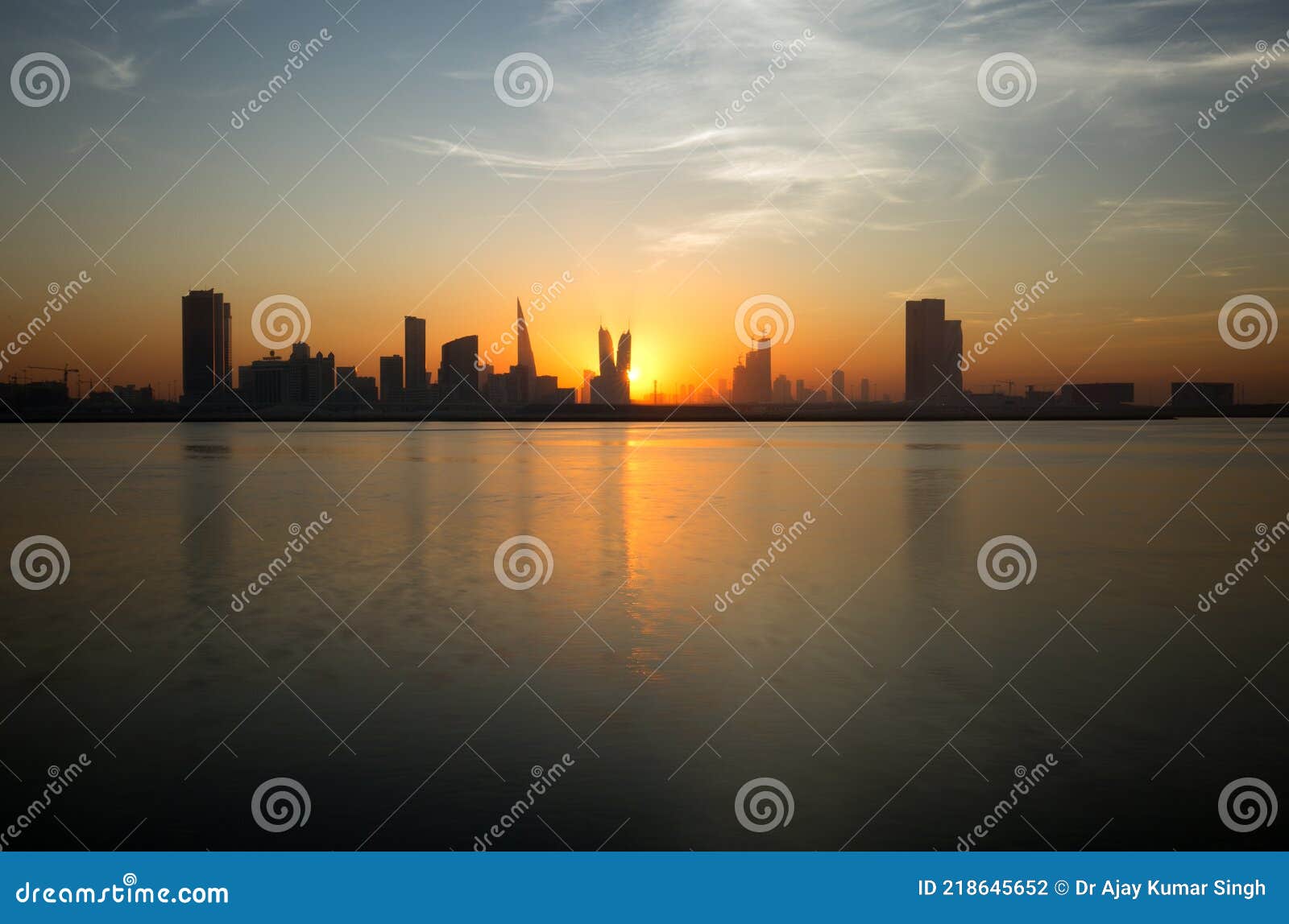 Beautiful Bahrain Skyline and the Sun Stock Photo - Image of ...