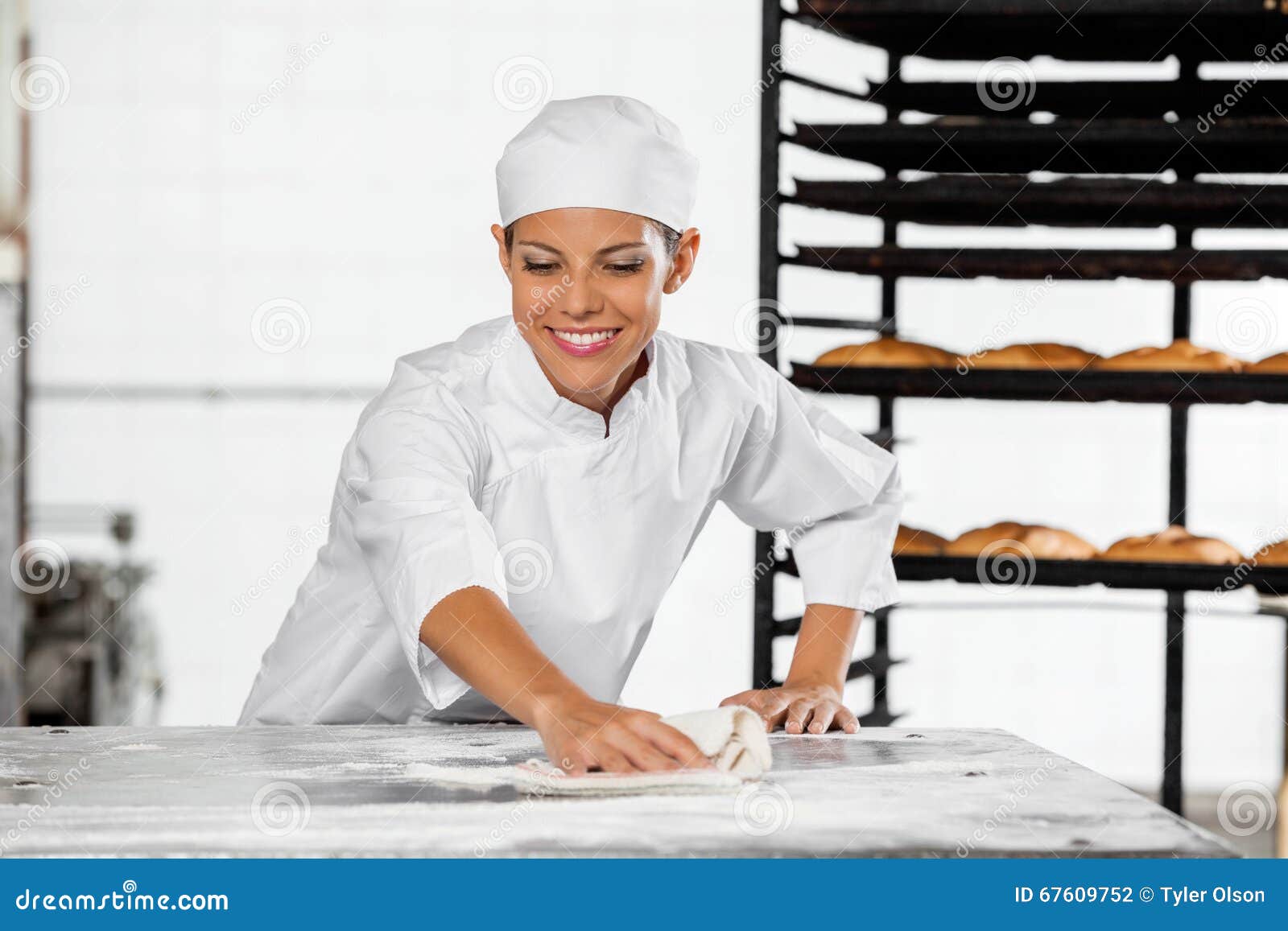 Beautiful Baker Cleaning Flour from Table Stock Photo - Image of shop ...