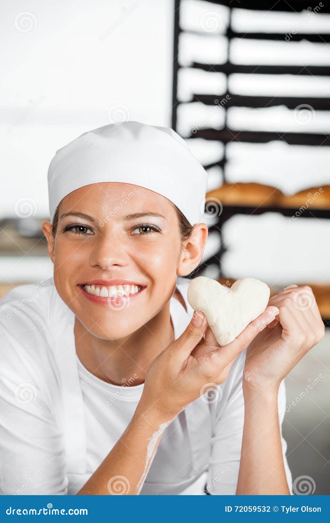 Beautiful Baker Holding Heart Shape Dough in Bakery Stock Photo - Image ...