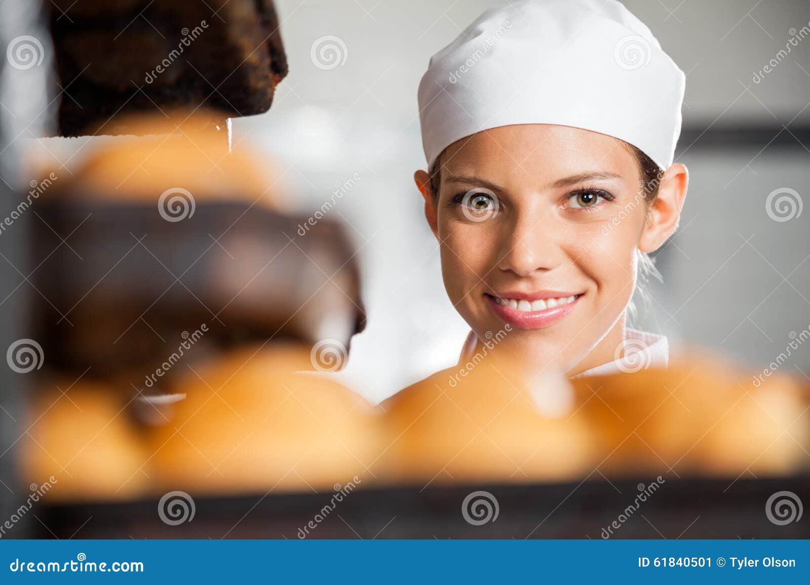 Beautiful Baker Smiling in Bakery Stock Image - Image of bread ...