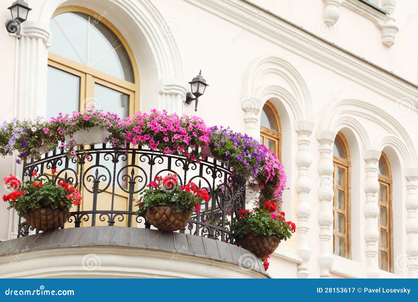 Beautiful Balcony with Flowers and Windows of House Stock Image - Image ...
