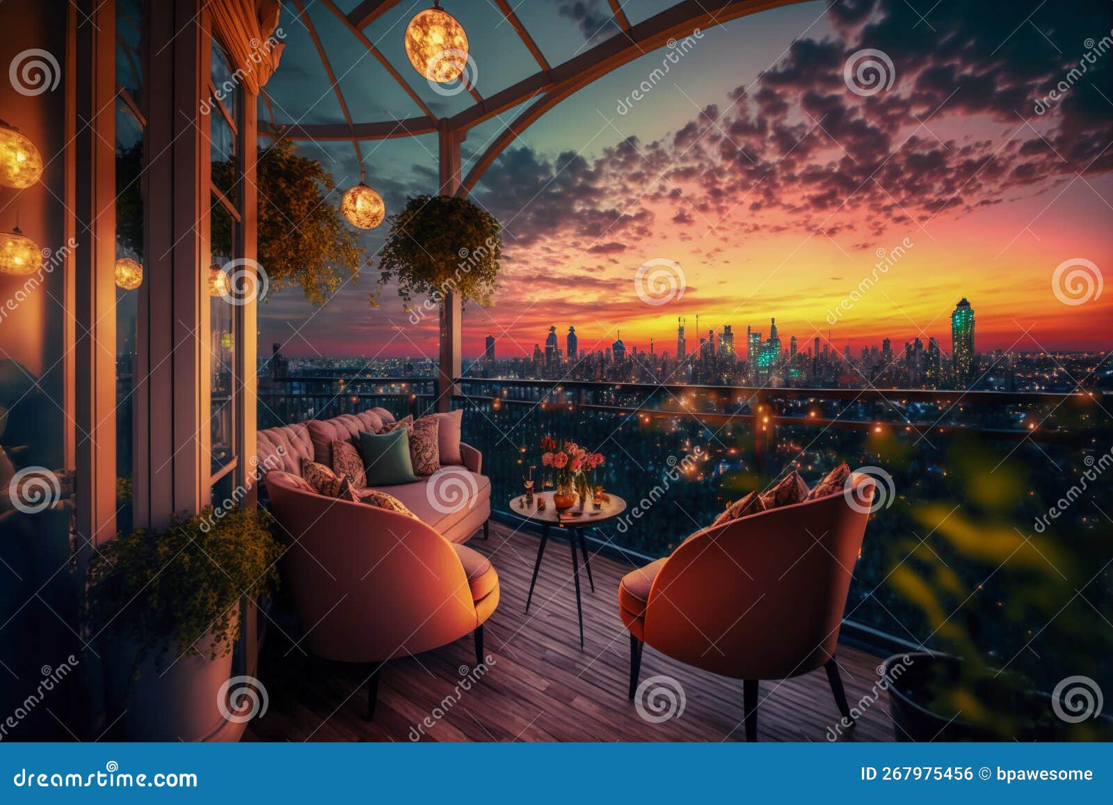 Beautiful Balcony Night View of Cityscape, Generative AI Stock ...