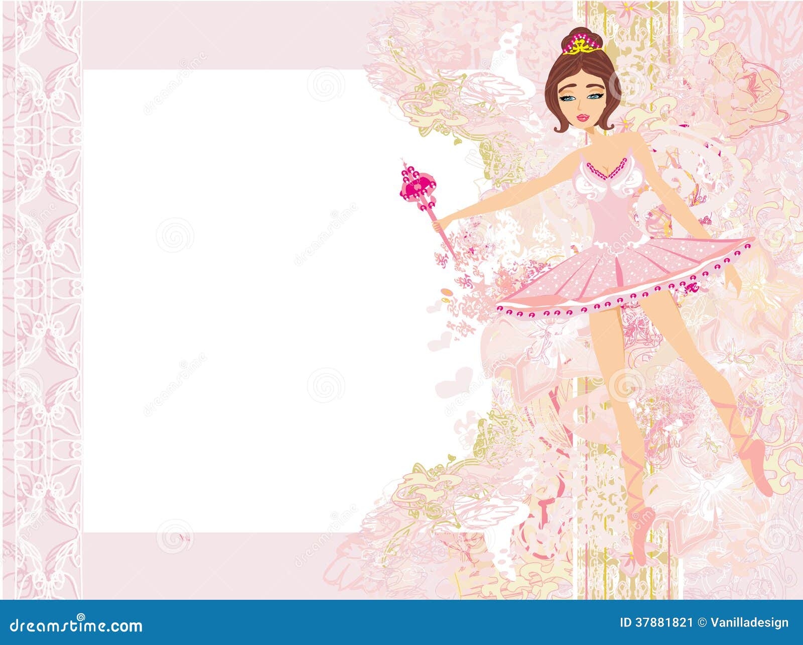 Beautiful Ballerina - Abstract Card with Flower Frame Stock Vector ...