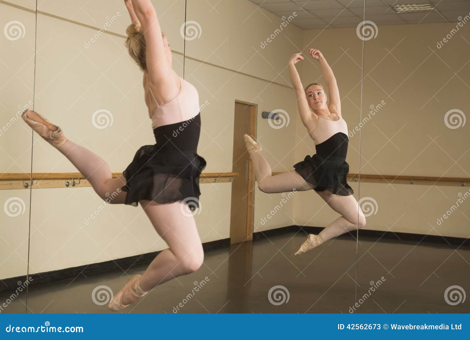 Beautiful Ballerina Dancing in Front of Mirror Stock Image - Image of ...