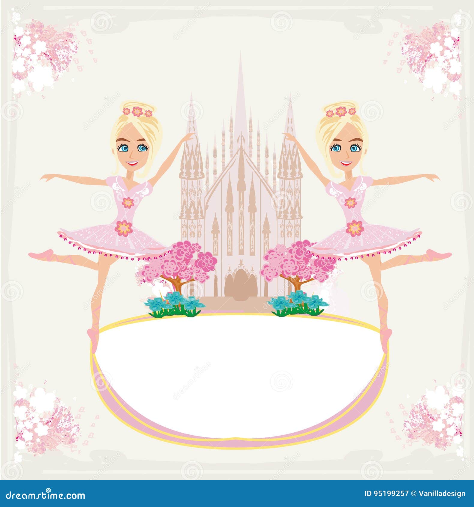 Beautiful Ballerina - Frame with a Castle and Flowers Stock Vector ...