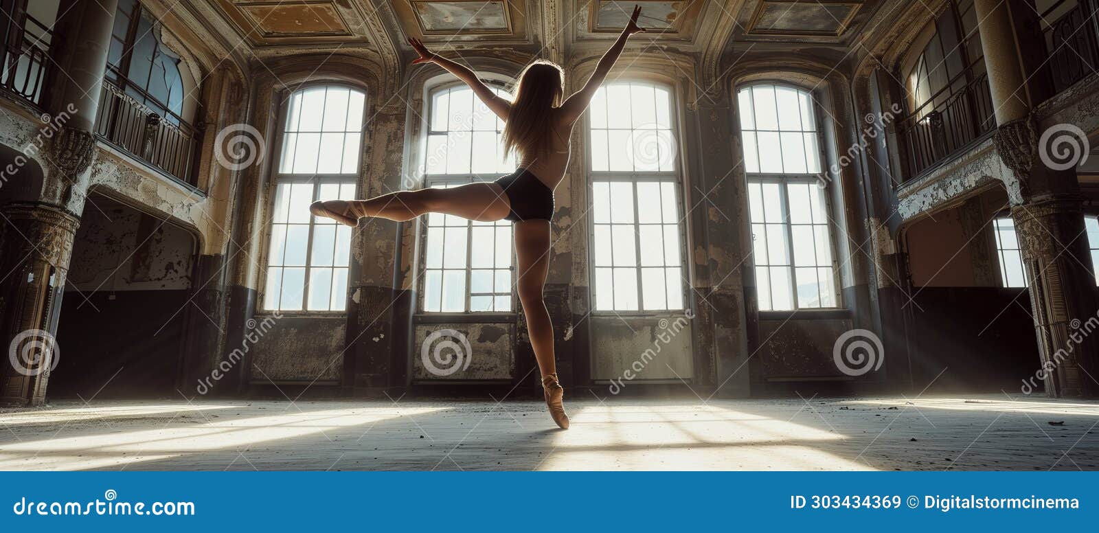 Beautiful Ballerina Performing a Routine with a Rustic Industrial ...