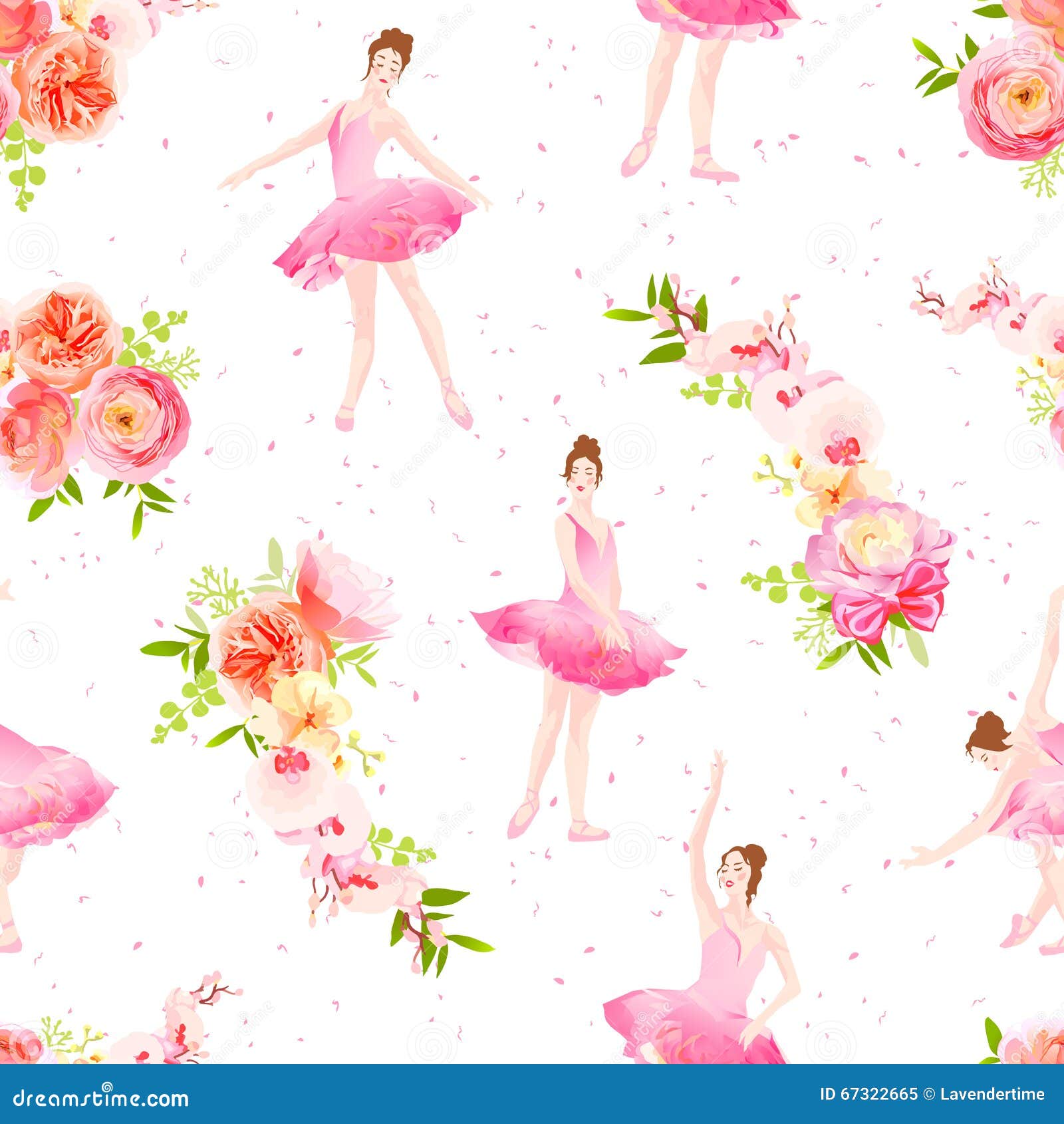 Beautiful Ballerinas Dance and Spring Flower Garlands Seamless V Stock ...