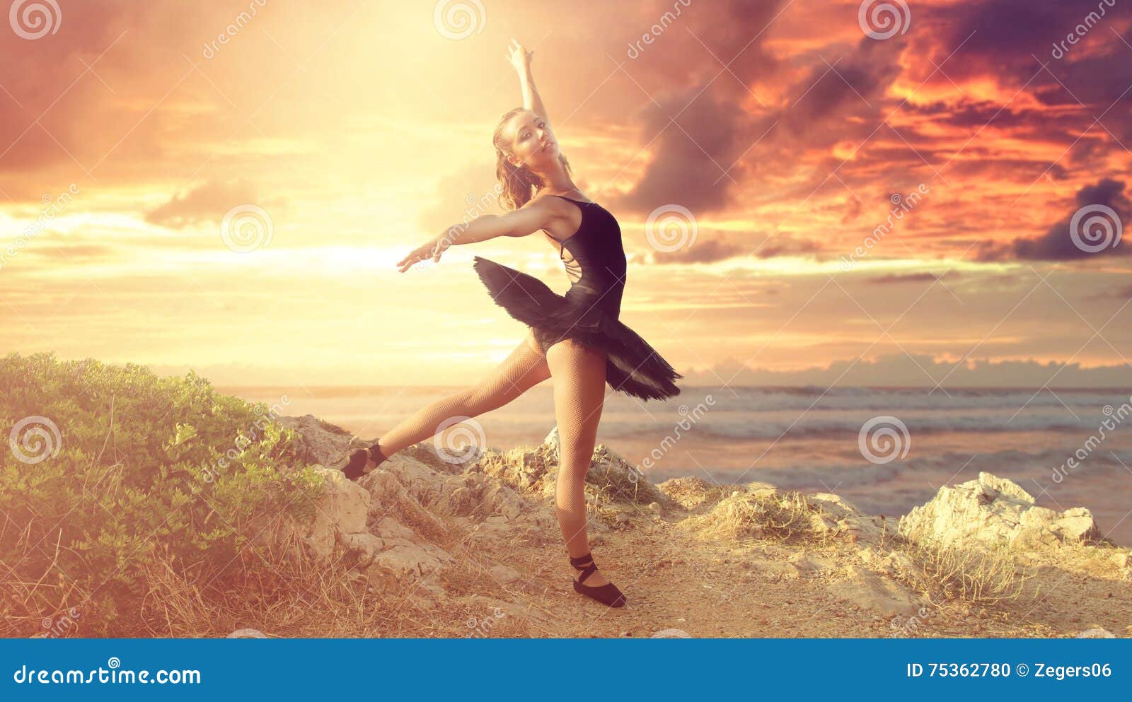 Beautiful Ballet Dancer on the Beach Stock Photo - Image of woman ...