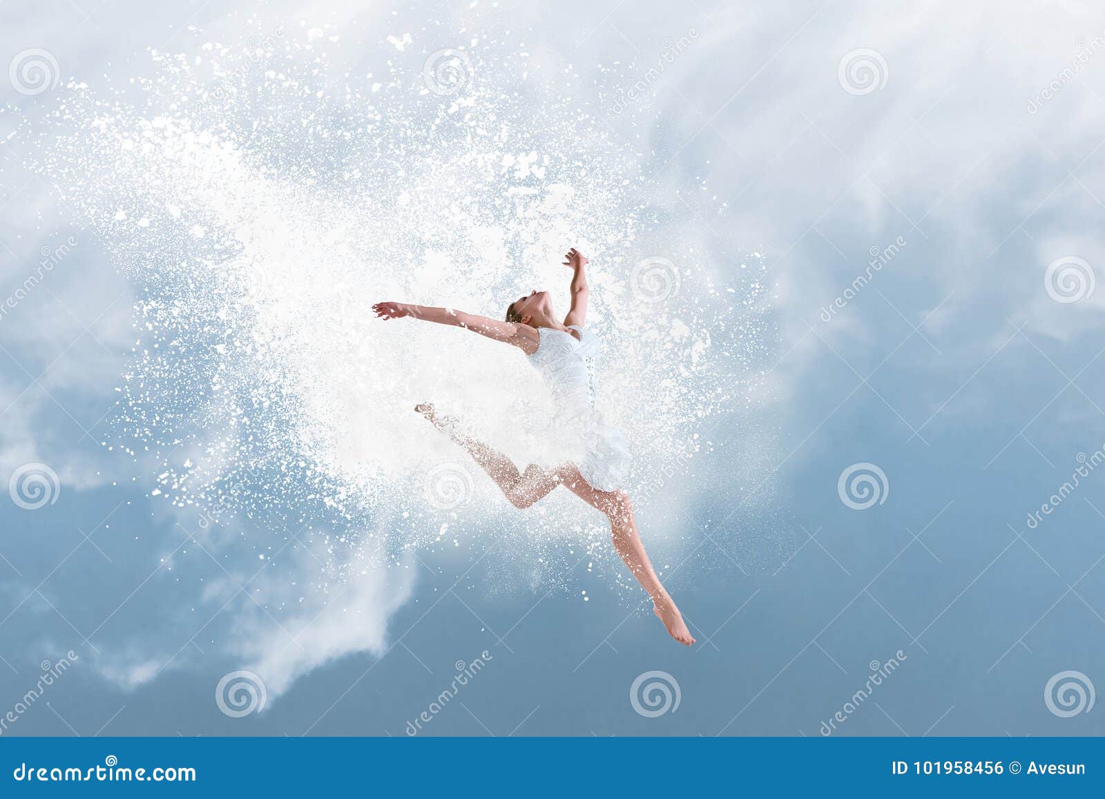 Man Jumping From One Cloud To Another. Challenge. Royalty-Free Stock ...