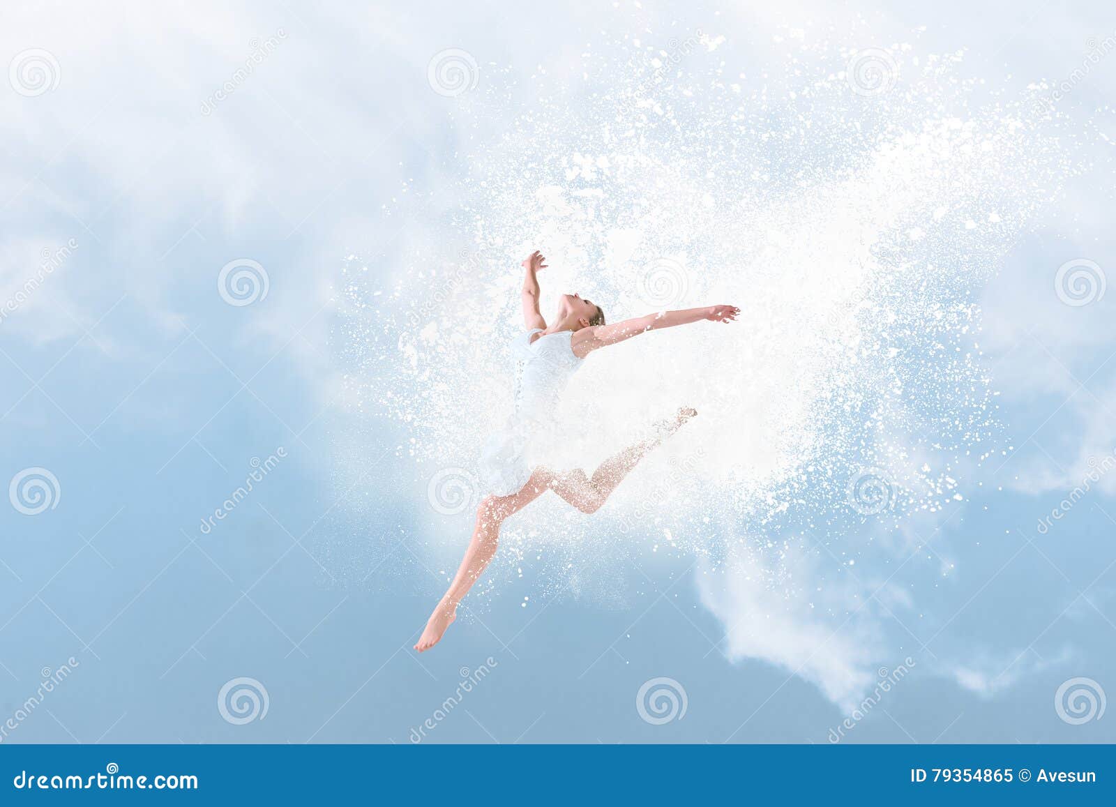 Beautiful Ballet Dancer Jumping Inside Cloud of Powder Stock Image ...