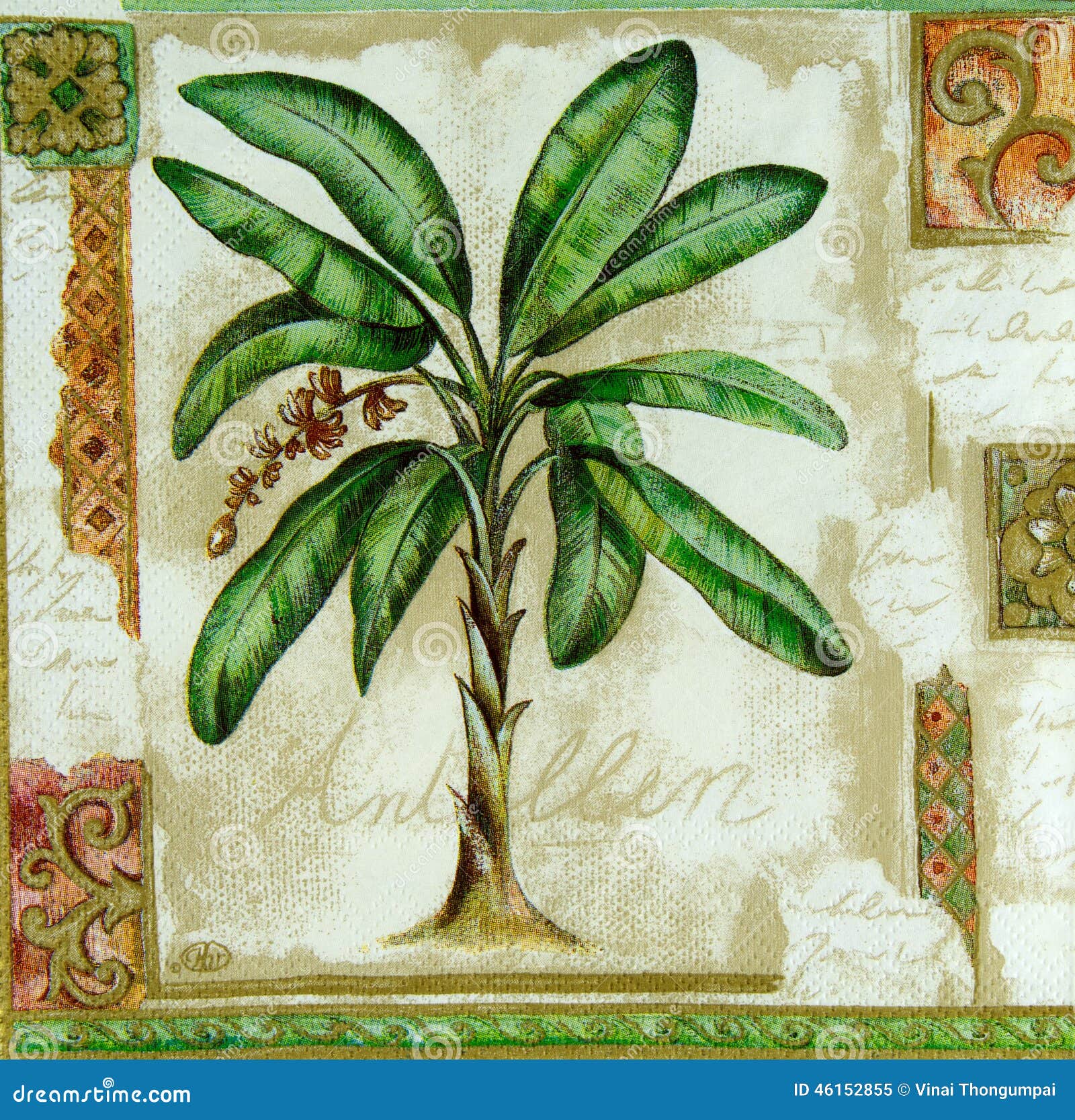 Beautiful Banana Tree Pattern on Napkin Stock Image - Image of sweet ...