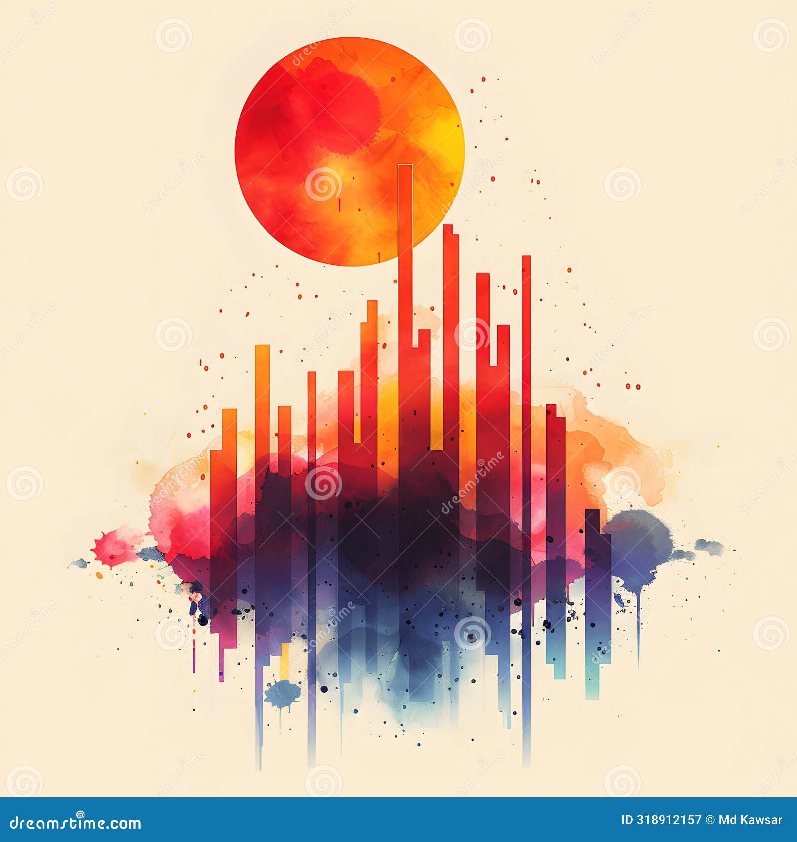 Stylized Bar Chart in Watercolor with Abstract Urban Background, Ai ...