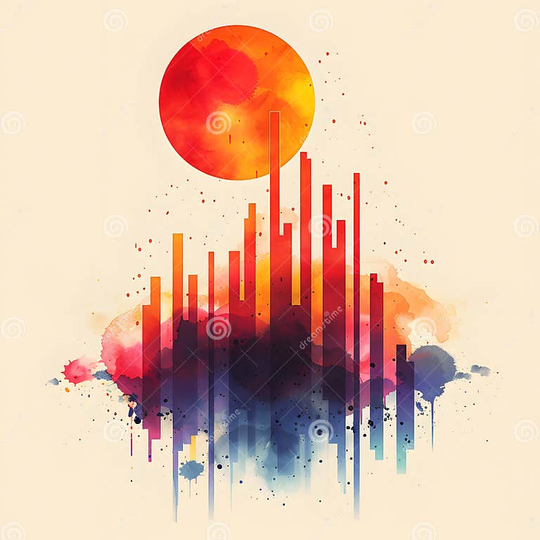 Stylized Bar Chart in Watercolor with Abstract Urban Background, Ai ...