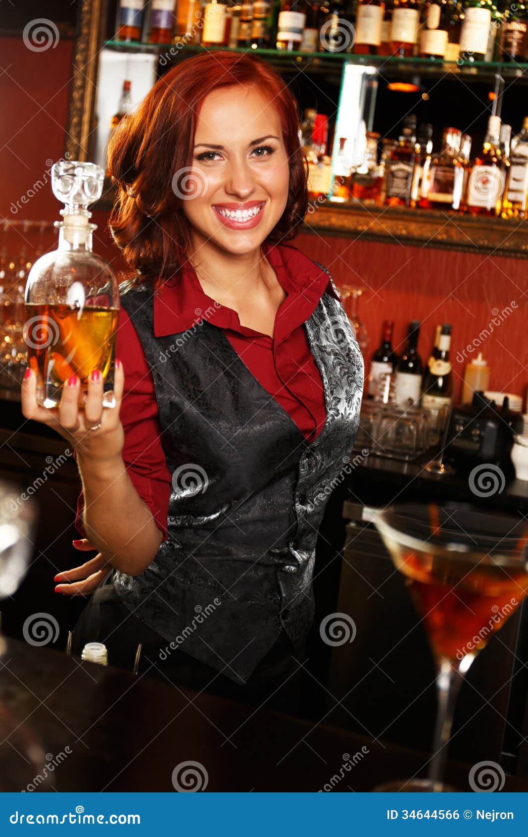 Beautiful barmaid stock photo. Image of happy, girl, cognac - 34644566