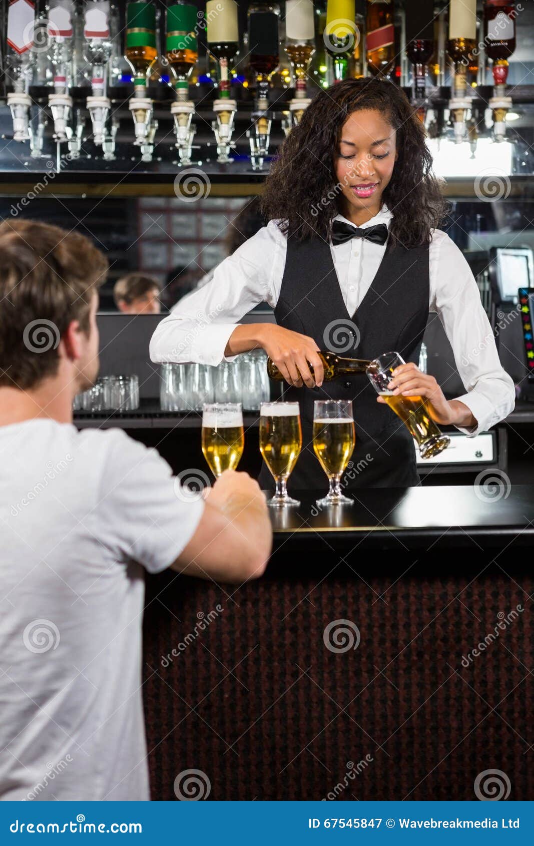 Beautiful Barmaid Serving Beer Stock Image - Image of expertise ...