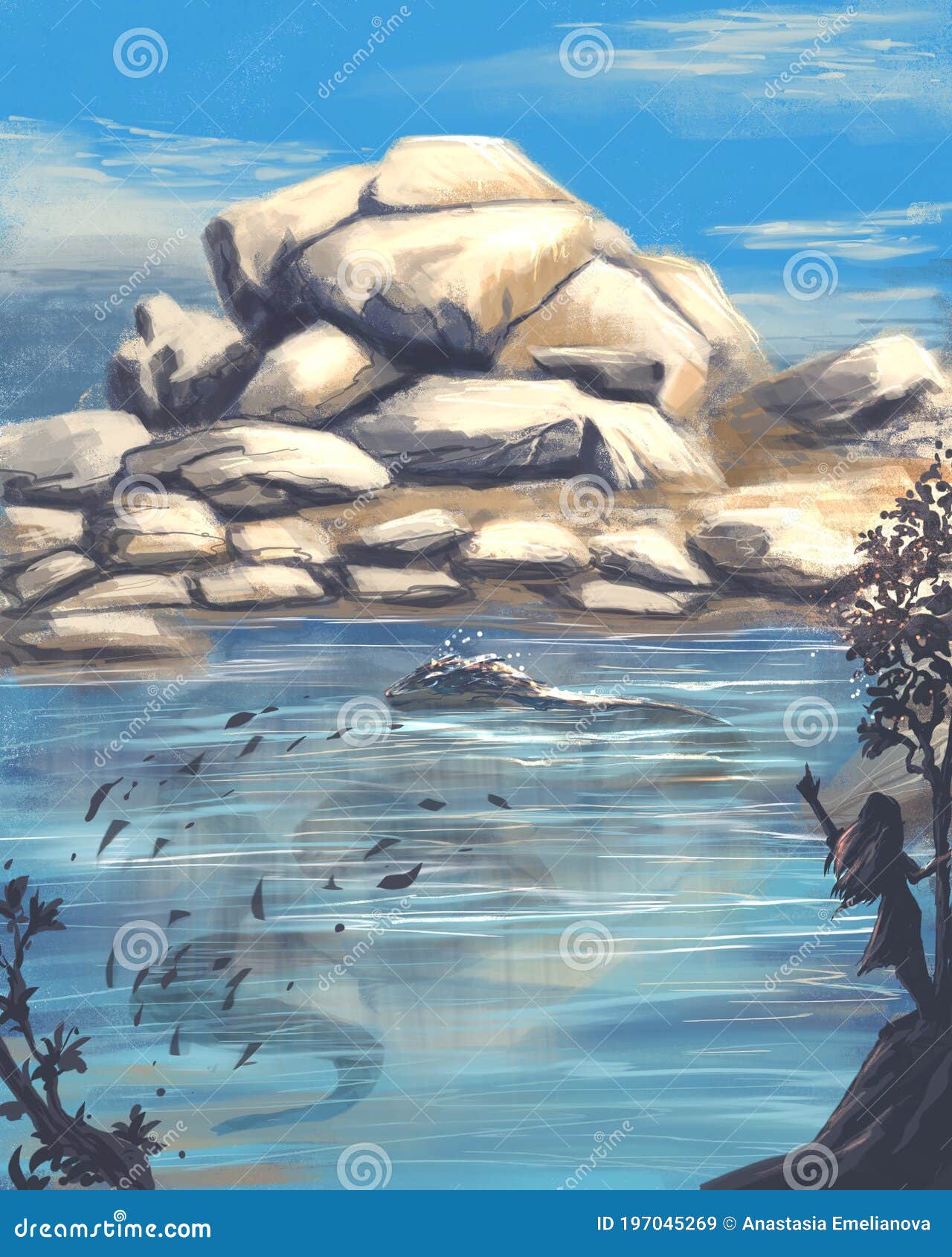 Beautiful Bay and the Creature Stock Illustration - Illustration of ...