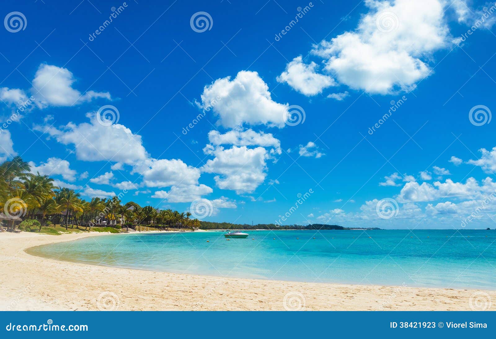 Beautiful Bay in Mauritius Island with Speed Boat Stock Image - Image ...