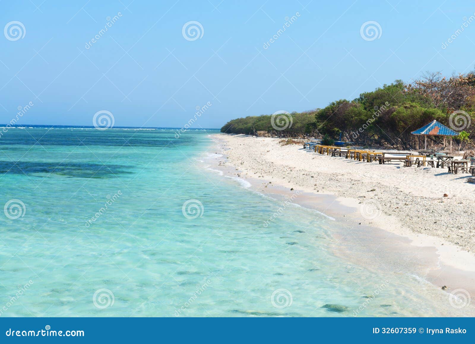 Beautiful Beach with Blue Clean Water and Cafe Stock Image - Image of ...