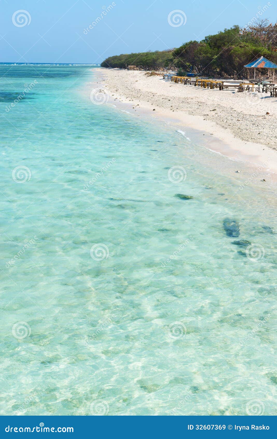 Beautiful Beach with Blue Clean Water and Cafe Stock Image - Image of ...